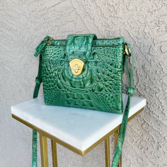 Brahmin | Bags | Brahmin Green Croc Embossed Leather Melbourne Mina Zip ...